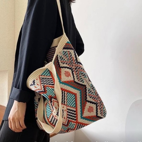 Bags | Aztec Design Knit Tote Bag | Poshmark